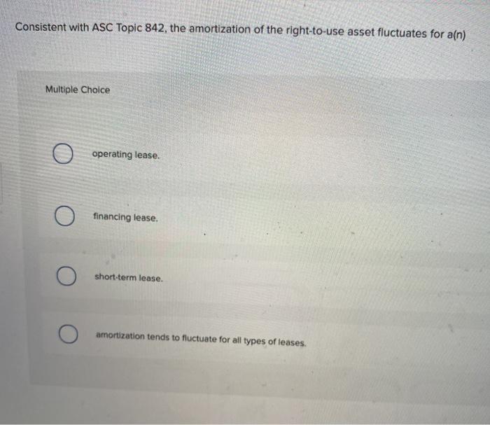 Solved Consistent with ASC Topic 842, the amortization of | Chegg.com