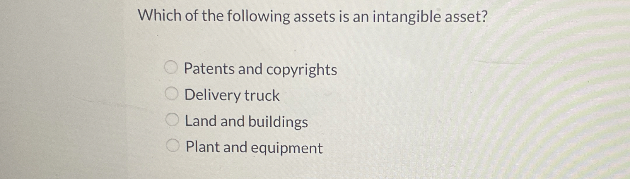 Solved Which of the following assets is an intangible | Chegg.com