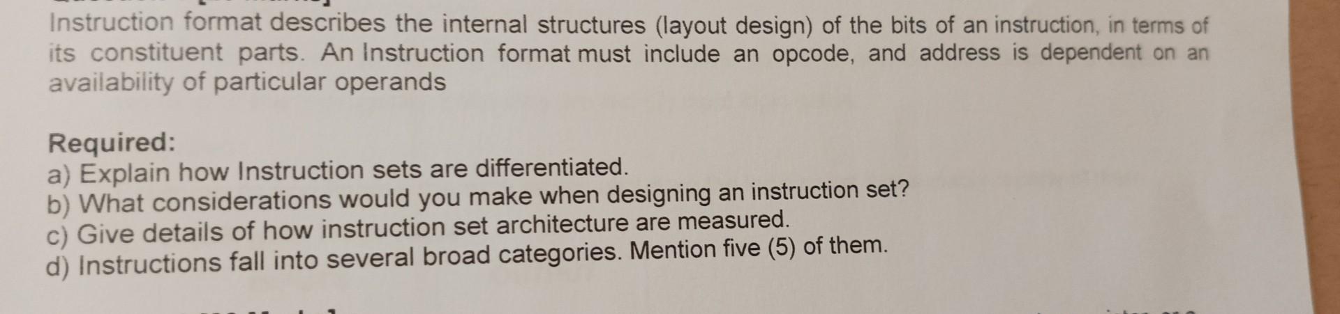 Solved Instruction format describes the internal structures | Chegg.com