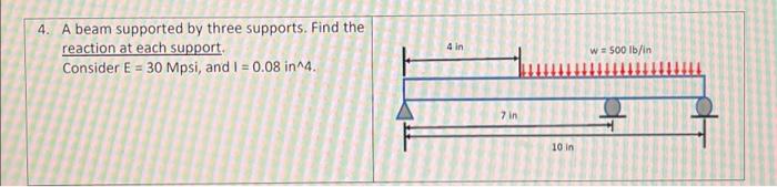 Solved 4. A beam supported by three supports. Find the | Chegg.com