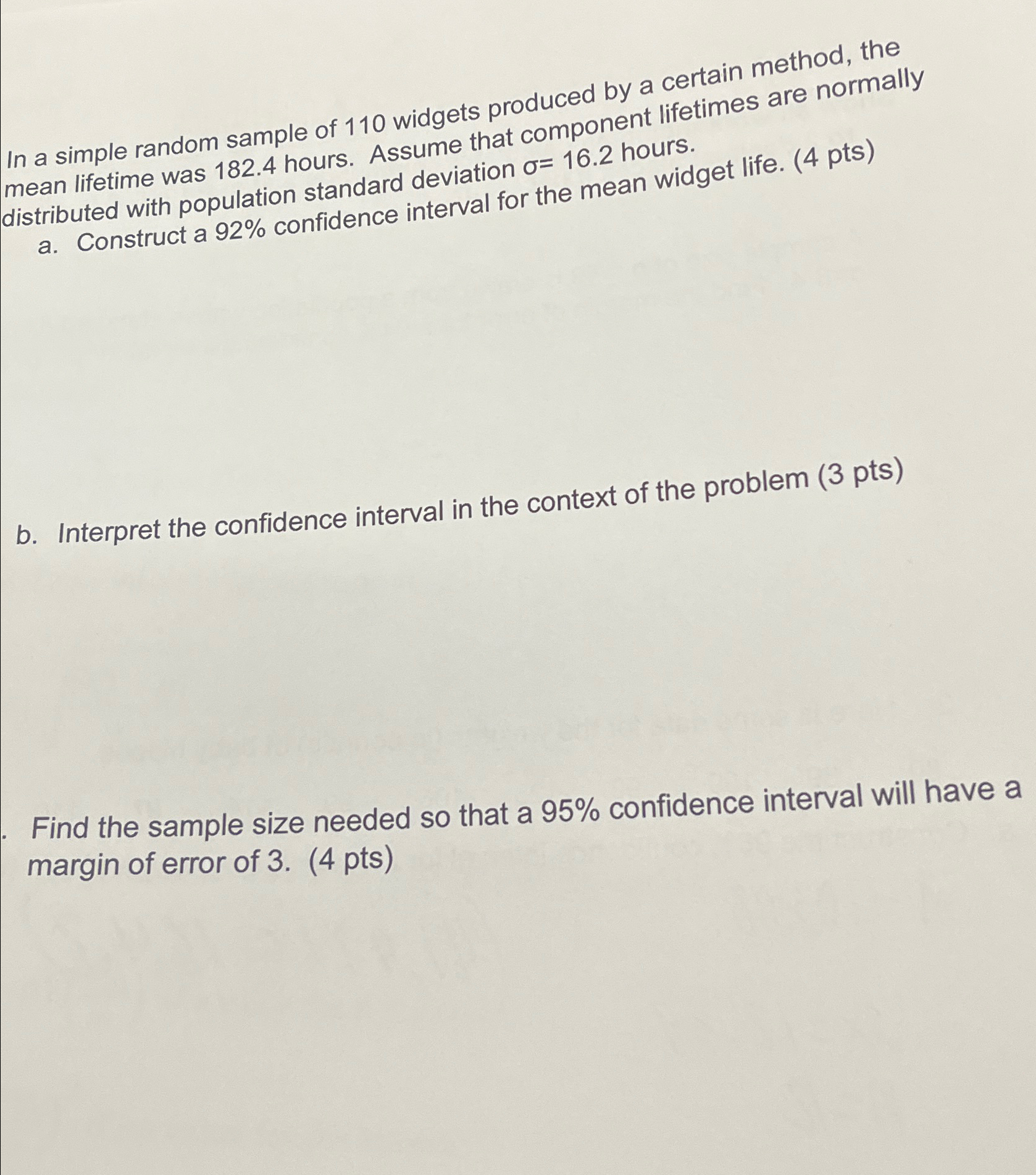 Solved In a simple random sample of 110 ﻿widgets produced by | Chegg.com