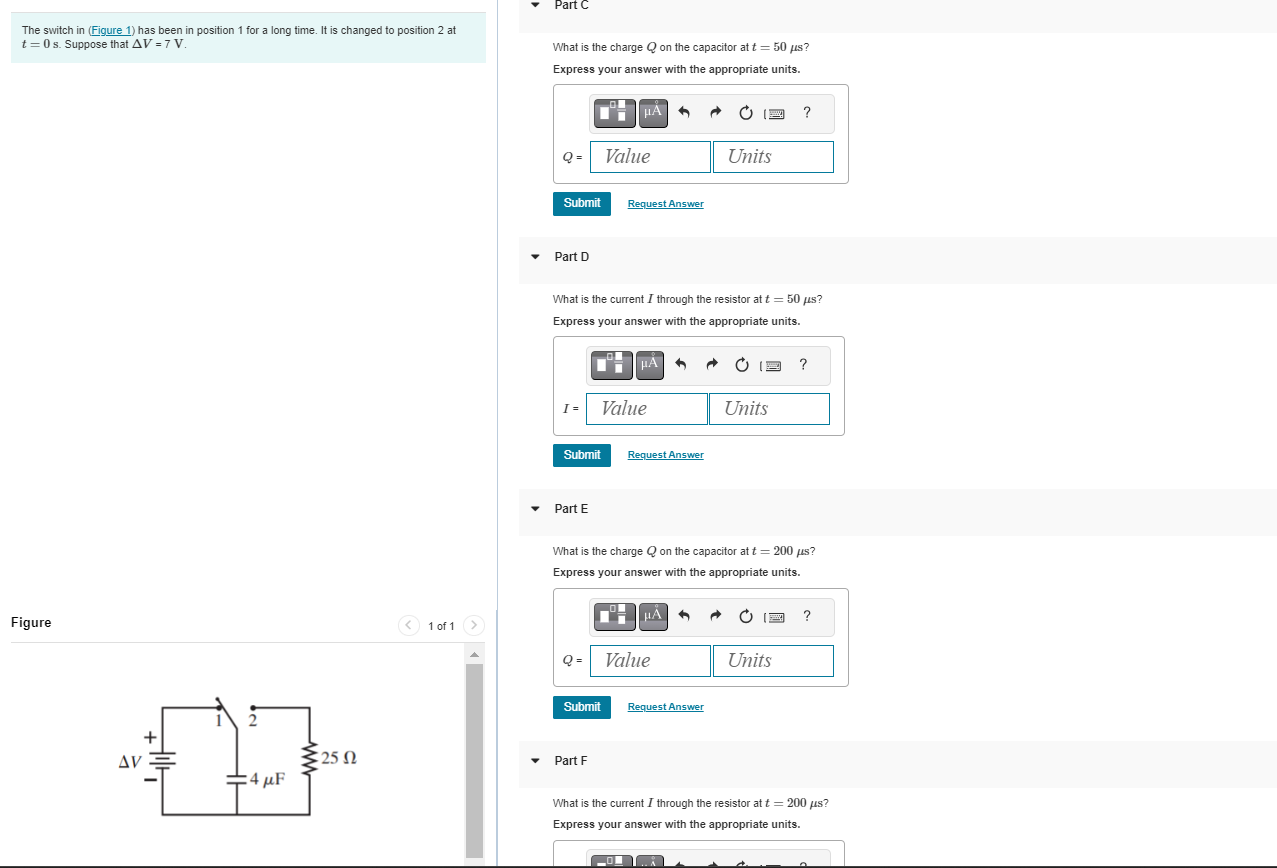 Solved The switch in (Figure 1) ﻿has been in position 1 ﻿for | Chegg.com