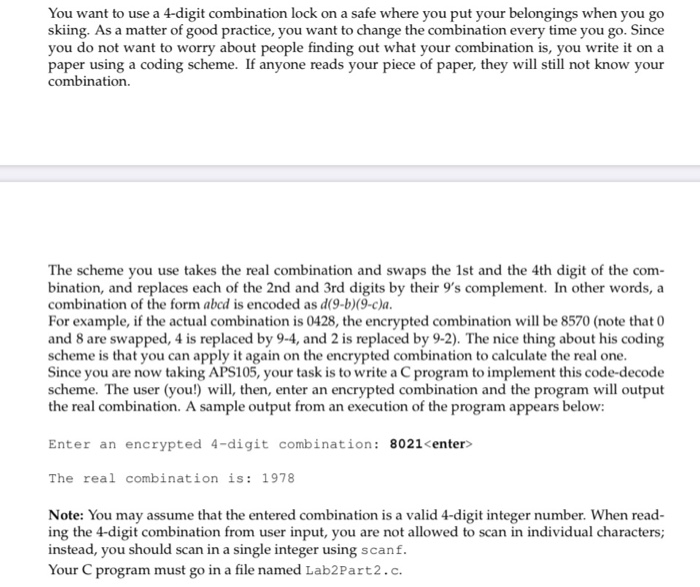 Solved You want to use a 4-digit combination lock on a safe | Chegg.com