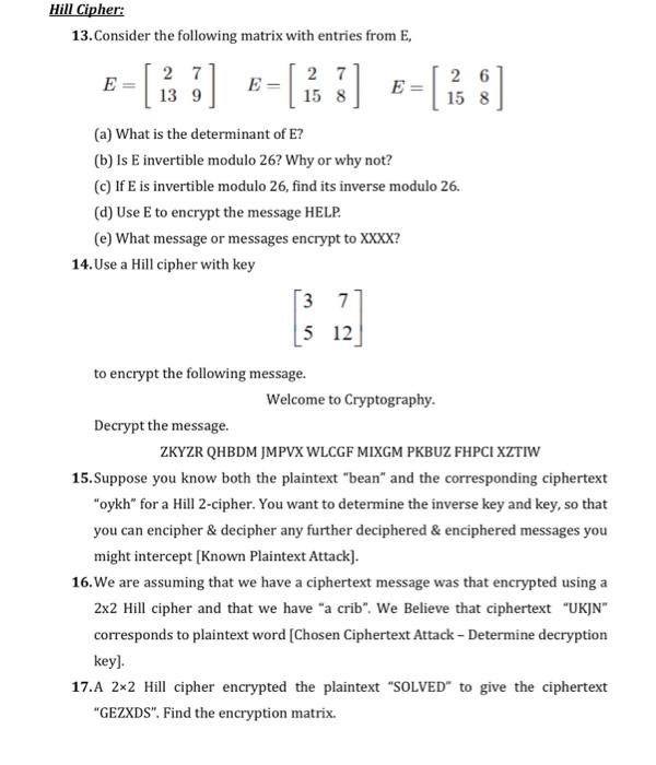 Solved 13. Consider the following matrix with entries from | Chegg.com