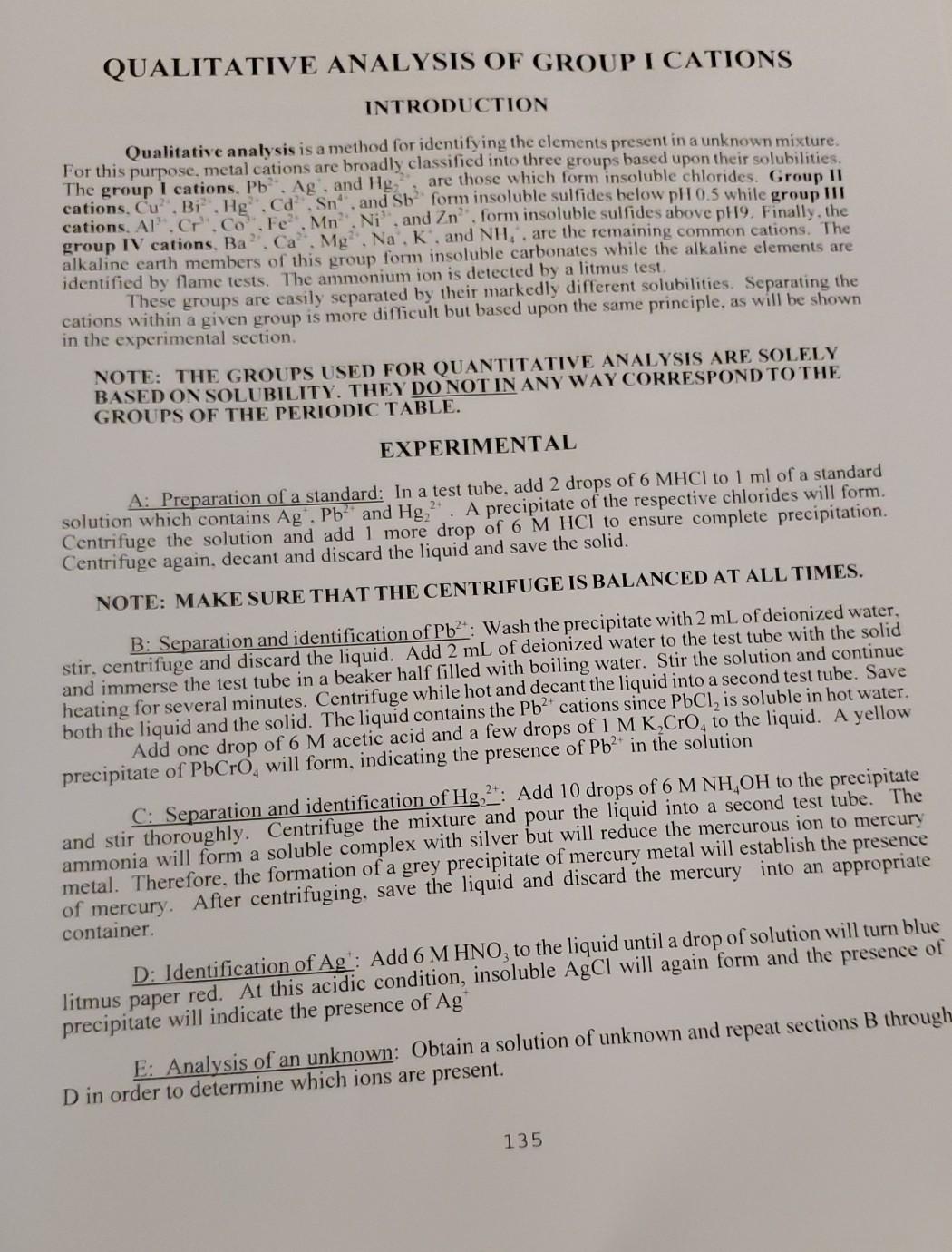 Solved QUALITATIVE ANALYSIS OF GROUP I CATIONS INTRODUCTION | Chegg.com