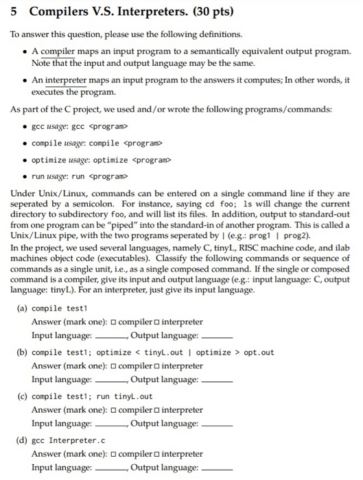 Solved 5 Compilers V.S. Interpreters. (30 pts) To answer | Chegg.com