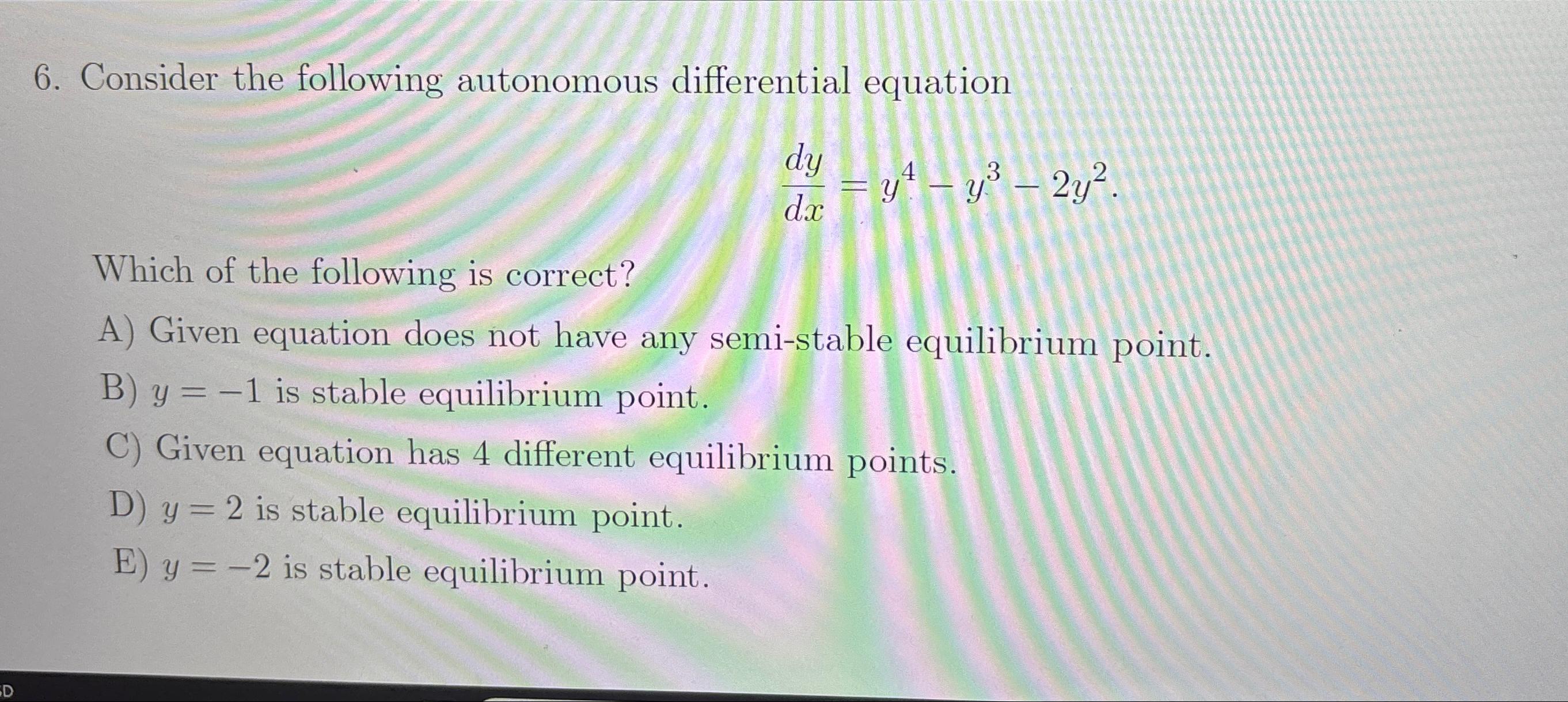 Solved Consider the following autonomous differential | Chegg.com