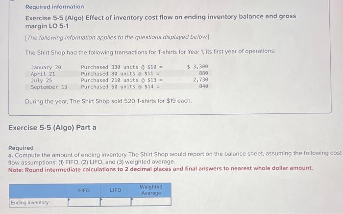 Solved Required information Exercise 5-5 (Algo) Effect of | Chegg.com
