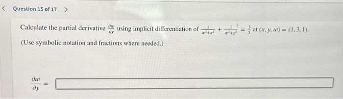Solved Calculate the partial derivative ∂y∂w using implicit | Chegg.com