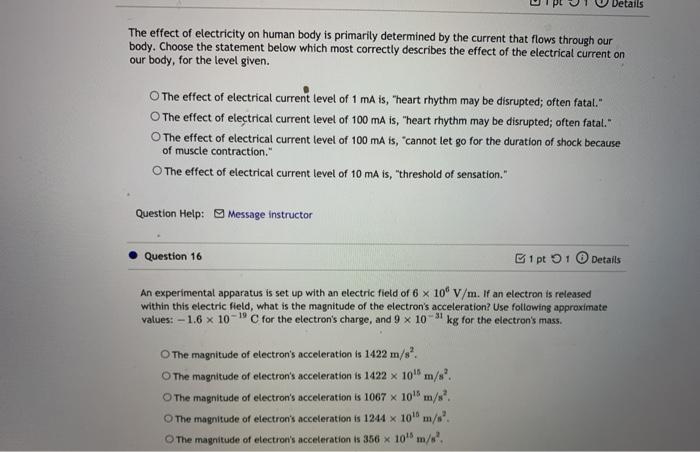 Solved Details The effect of electricity on human body is | Chegg.com