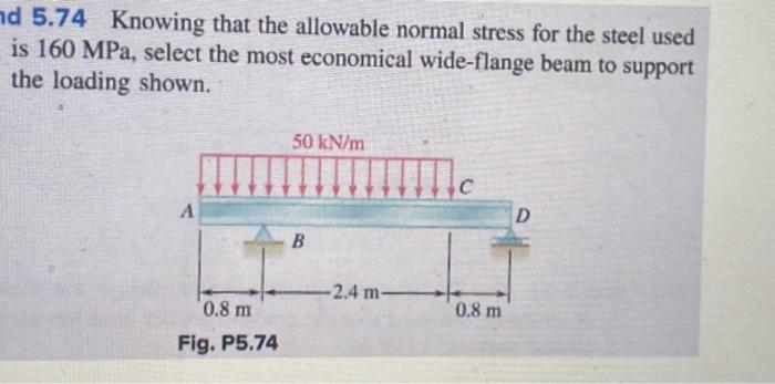 Solved od 5.74 Knowing that the allowable normal stress for | Chegg.com