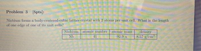 Solved Problem 3 [5pts): Niobium forms a body-centered-cubic | Chegg.com