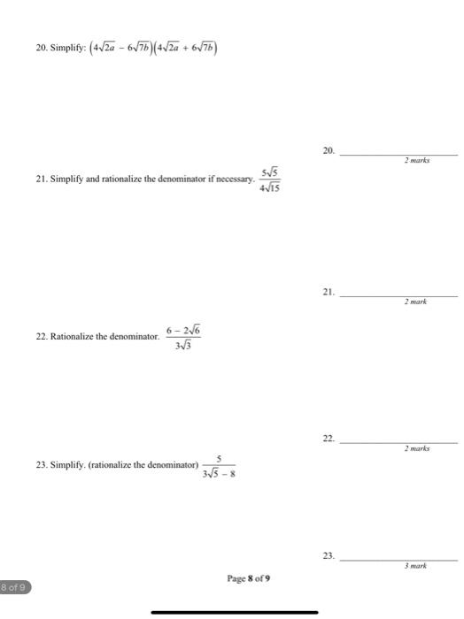 Solved 20. Simplify: (42a−67b)(42a+67b) 21. Simplify and | Chegg.com