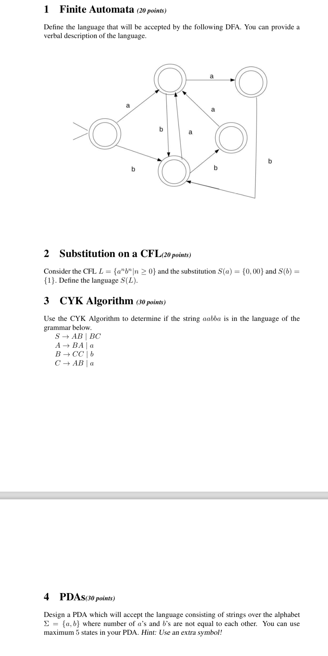 Solved 1 ﻿Finite Automata (20 ﻿points)Define the language | Chegg.com