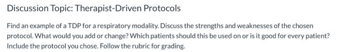 Solved Discussion Topic: Therapist-Driven Protocols Find an | Chegg.com