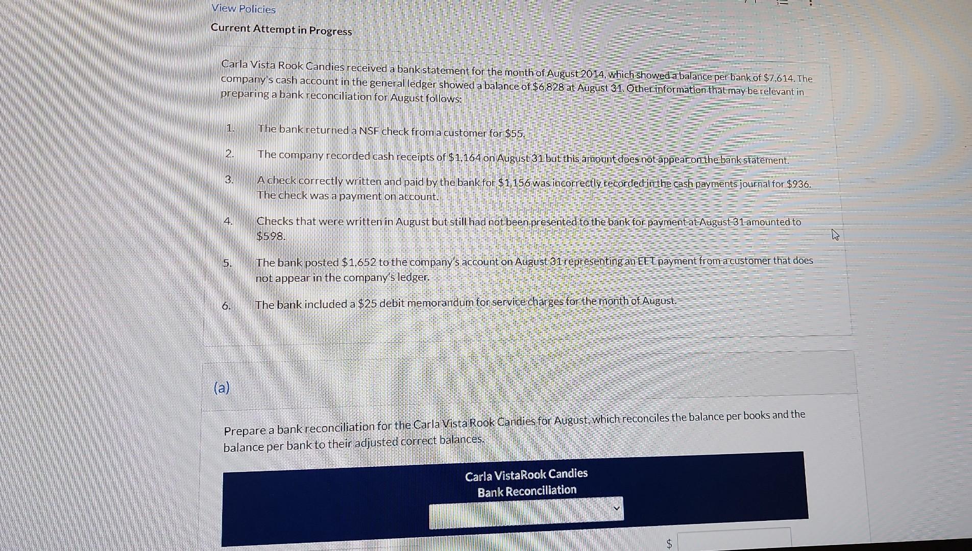 Solved Carla Vista Rook Candies received a bank statement | Chegg.com
