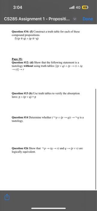 Solved Question \#34: (f) Construct a truth table for each | Chegg.com