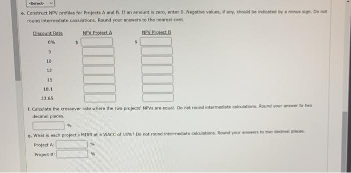 Solved -Select- - e. Construct NP profiles for Projects A | Chegg.com