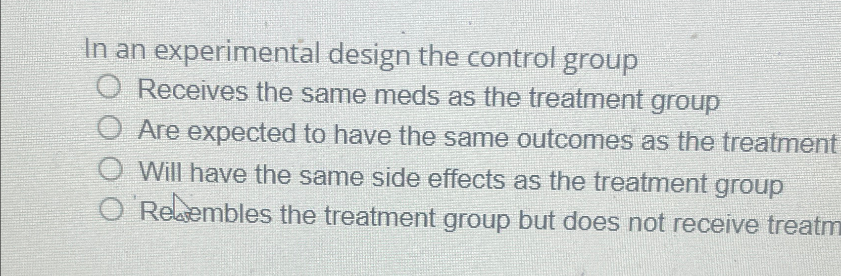 Solved In an experimental design the control groupReceives | Chegg.com