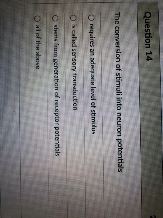 Solved Question 14 The conversion of stimuli into neuron | Chegg.com