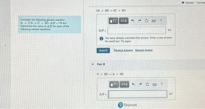 Solved 3A+6B−3C+9D Consider the following generic reaction: | Chegg.com