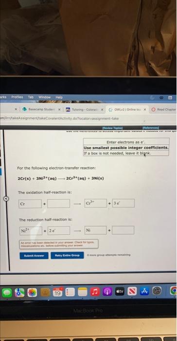 Solved Enter electrons as: e−. Use smallest possible integer | Chegg.com