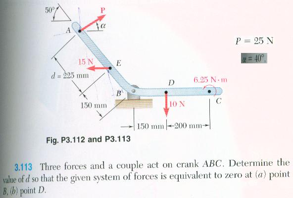 Solved Three forces and a couple act on crank ABC. Determine | Chegg.com
