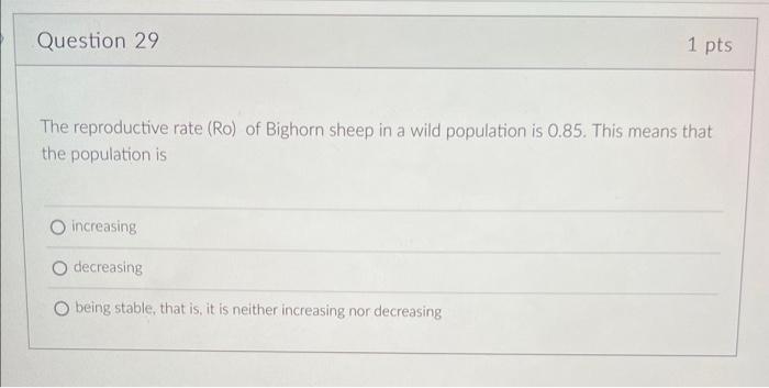 Solved The reproductive rate (Ro) of Bighorn sheep in a wild | Chegg.com