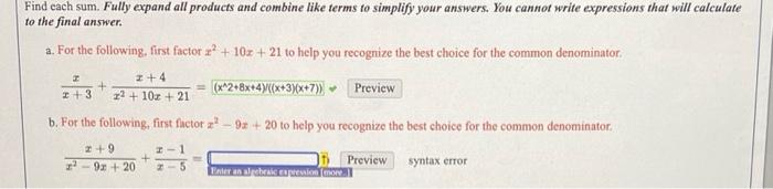 Solved Find each sum. Fully expand all products and combine | Chegg.com