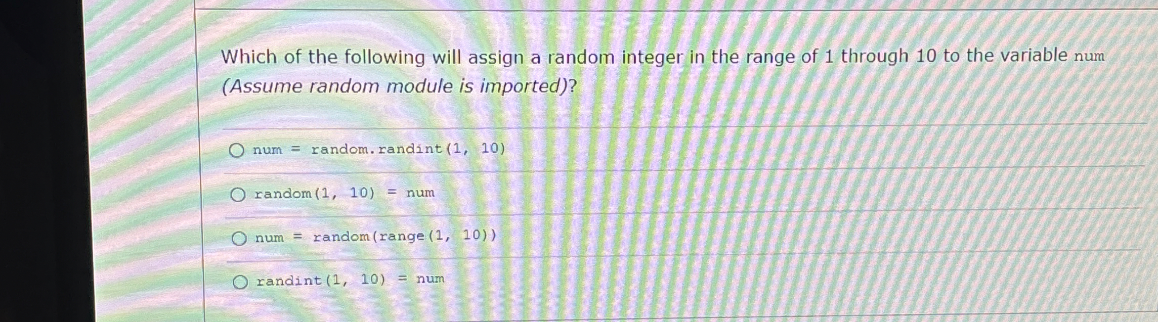Solved Which of the following will assign a random integer | Chegg.com Solved Which of the following will assign a random integer | Chegg.com