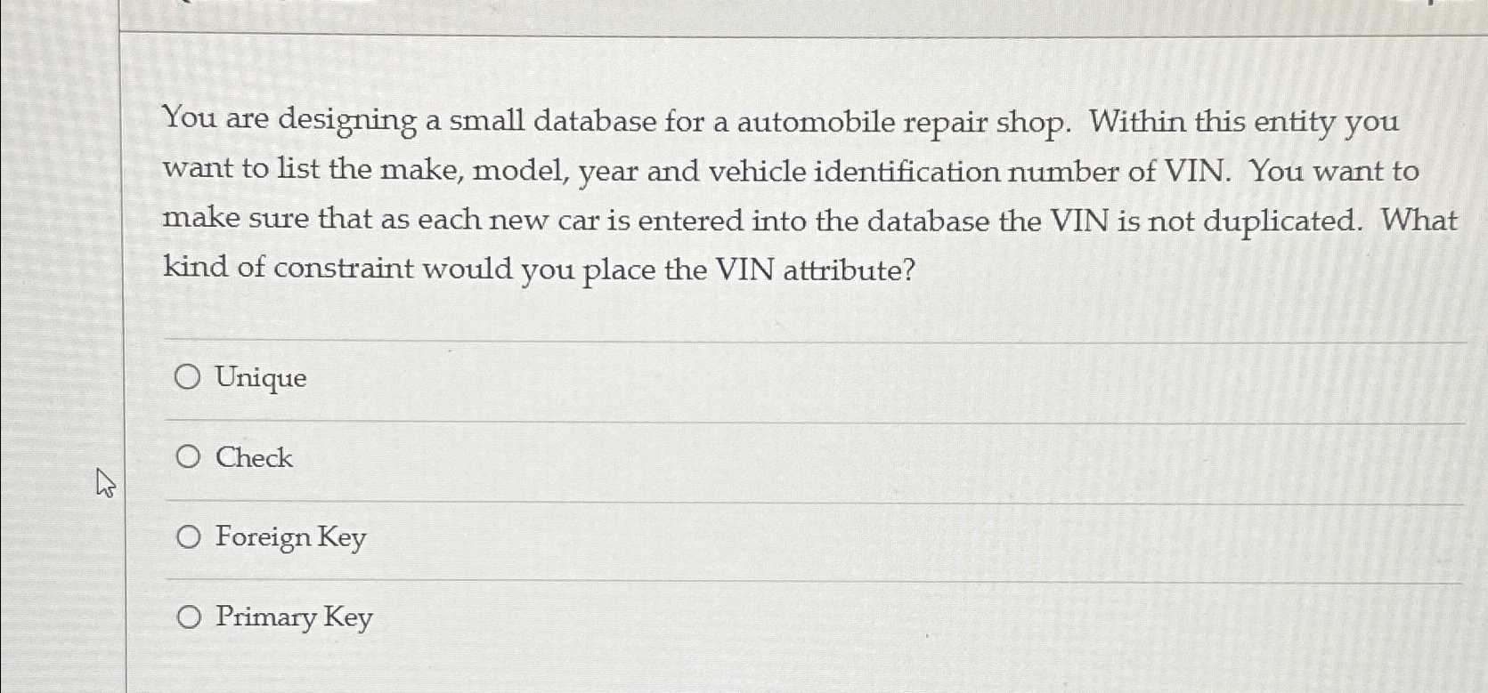 Solved You are designing a small database for a automobile | Chegg.com