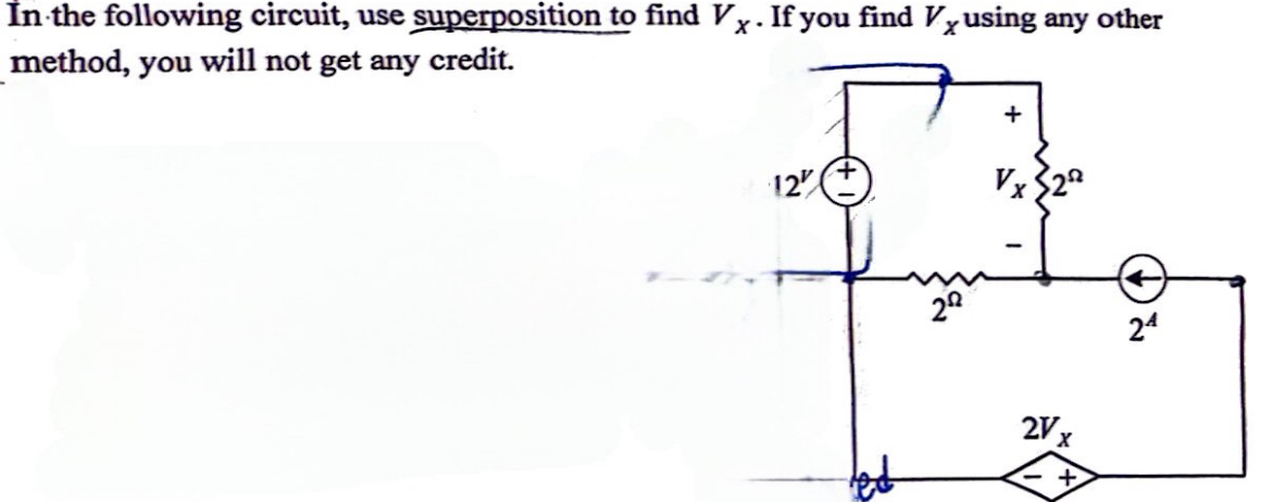 In the following circuit, use superposition to find | Chegg.com