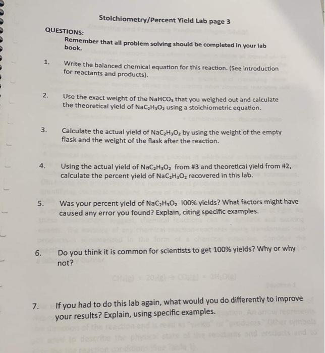 Stoichiometry/Percent Yield Lab page 2 PROCEDURE | Chegg.com