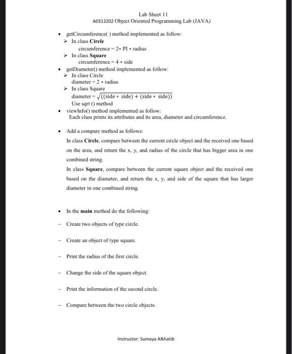 Solved Lab Sheet 11 A0312202 Object Oriented Programming Lab 8846
