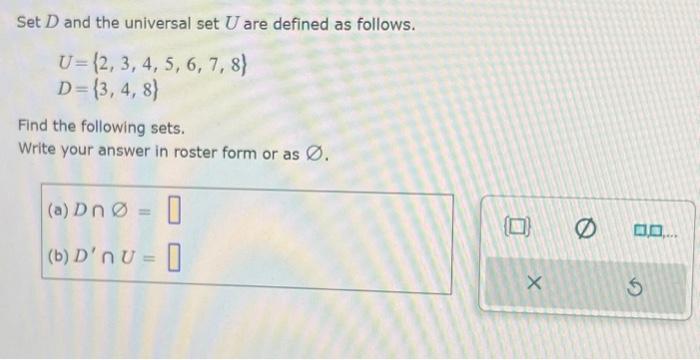 Solved Set D and the universal set U are defined as follows. | Chegg.com