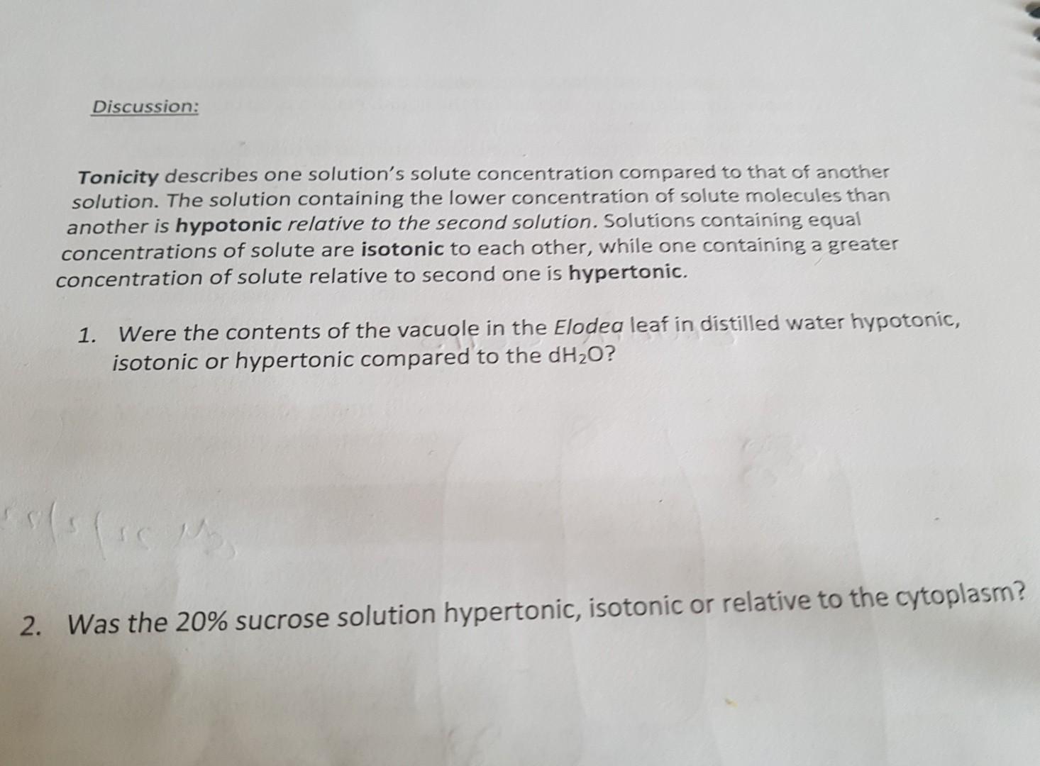 Solved Tonicity describes one solution's solute | Chegg.com
