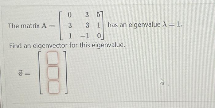 Solved The matrix A=⎣⎡0−3133−1510⎦⎤ has an eigenvalue λ=1. | Chegg.com