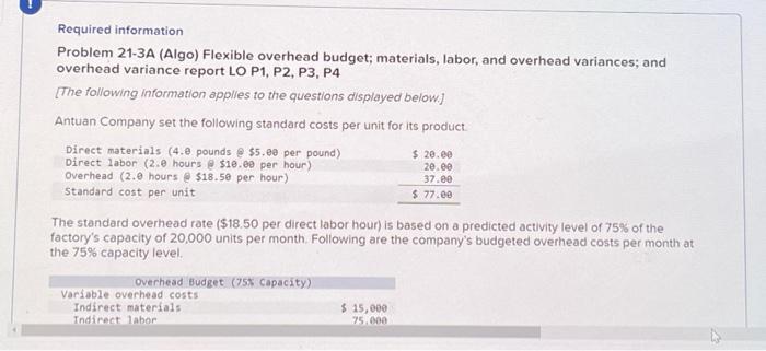 Solved Required information Problem 21-3A (Algo) Flexible | Chegg.com