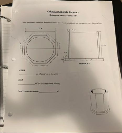 Solved Calculate Concrete VolumesOctagonal Silos - ﻿Exercise | Chegg.com