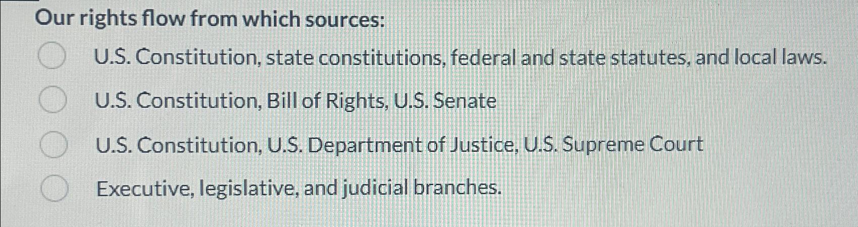 Solved Our rights flow from which sources:U.S. | Chegg.com