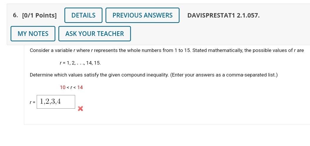 Solved DAVISPRESTAT1 2.1.057. Consider a variable r where r | Chegg.com