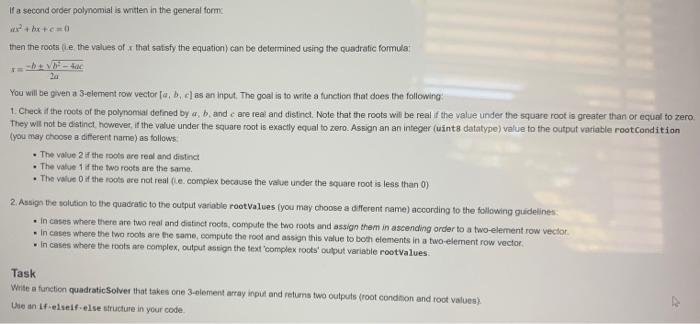 Solved If a second order polynomial is written in the | Chegg.com