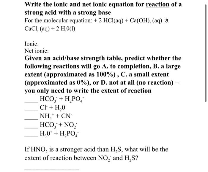Solved Write the ionic and net ionic equation for reaction | Chegg.com