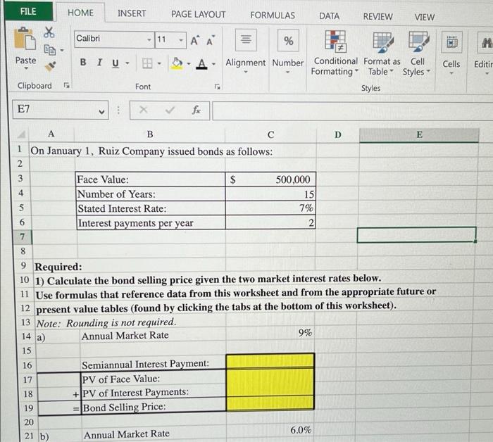 Solved FILE HOME INSERT PAGE LAYOUT FORMULAS DATA REVIEW | Chegg.com