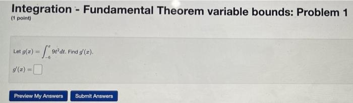 Solved Integration - Fundamental Theorem variable bounds: | Chegg.com