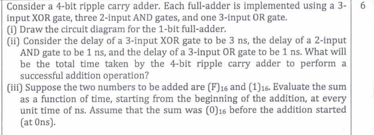 Consider a 4-bit ripple carry adder. Each full-adder | Chegg.com