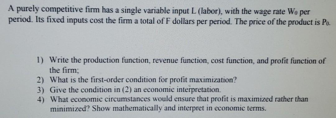 Solved A purely competitive firm has a single variable input | Chegg.com