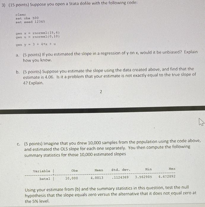 Solved 3) (15 points) Suppose you open a Stata dofile with | Chegg.com