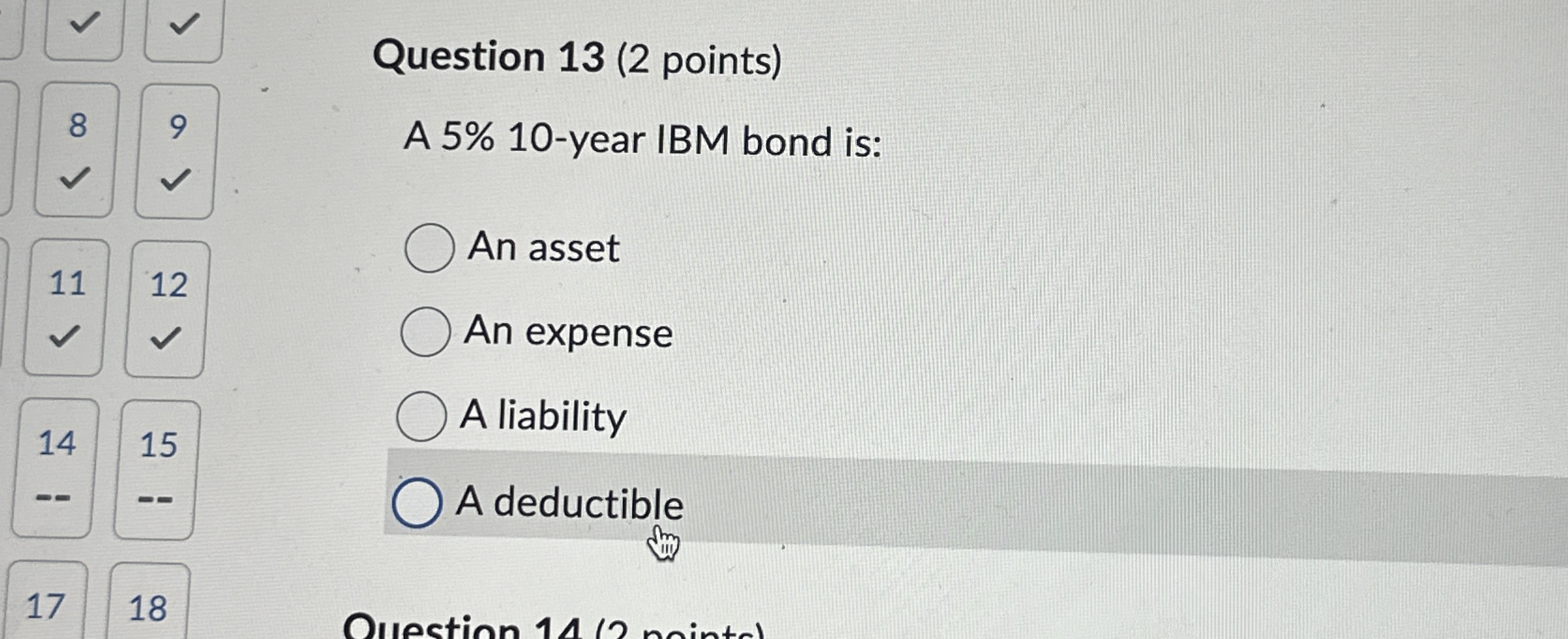 Solved Question 13 (2 ﻿points)8,9 ﻿A 5% 10-year IBM bond | Chegg.com