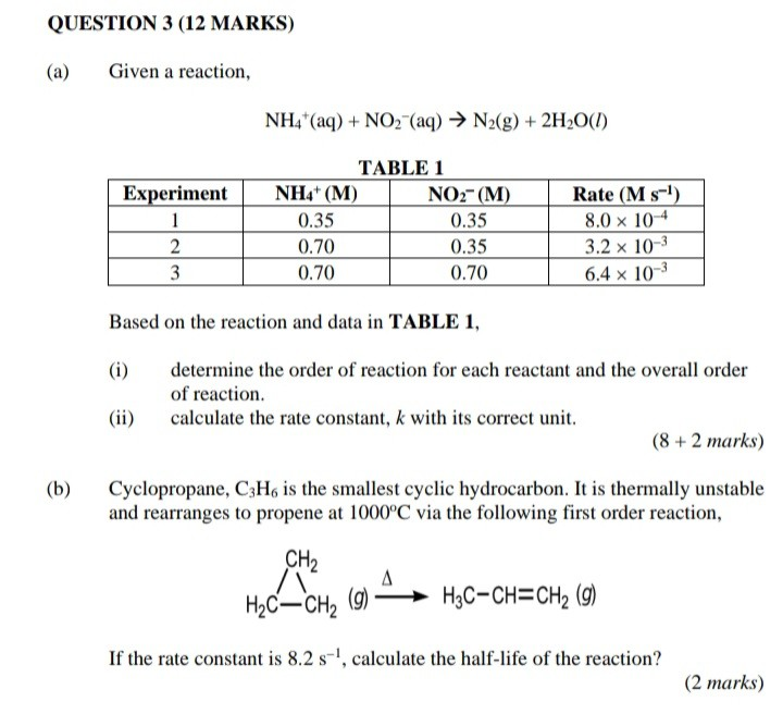 Solved QUESTION 3 (12 MARKS) Given a reaction, NH4+ (aq) + | Chegg.com